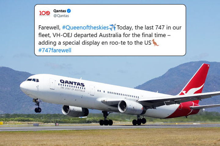 Qantas Airways' last Boeing 747 draws iconic logo, kangaroo in the sky ...